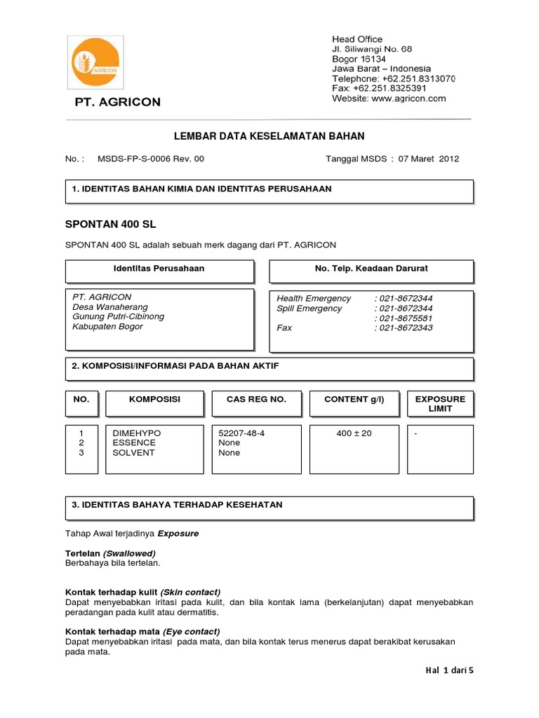 MSDS-FP-S-0006 Rev.00 Spontan 400 SL | PDF