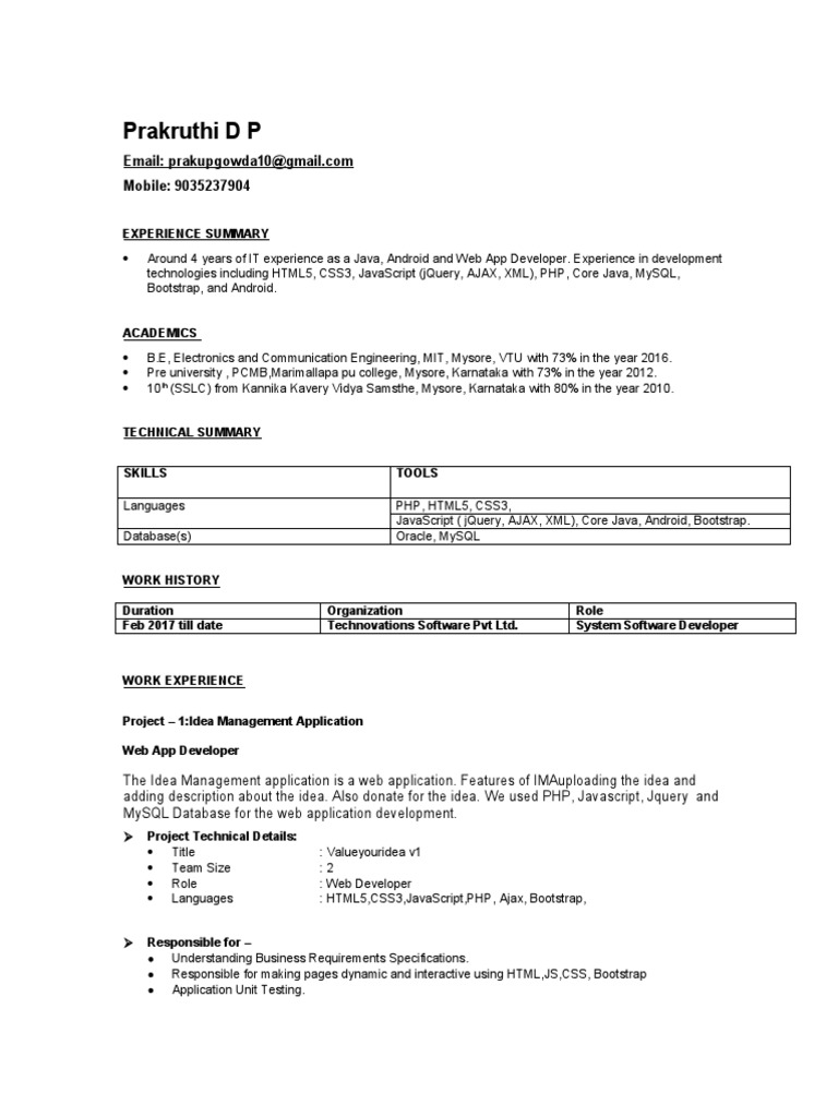 Prakruthi Resume | PDF | World Wide Web | Internet & Web