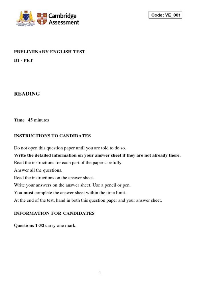 Ve - 001 - Reading Question Paper | PDF | Honey Bee | Beehive