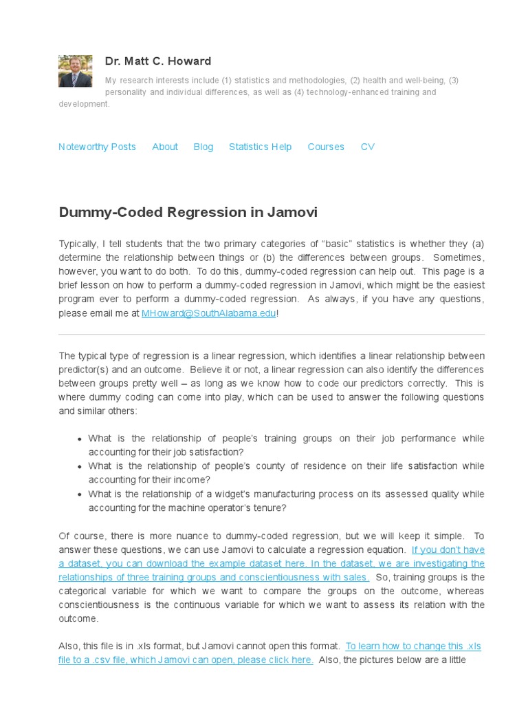Mattchoward Com Dummy Coded Regression in Jamovi | PDF | Regression ...
