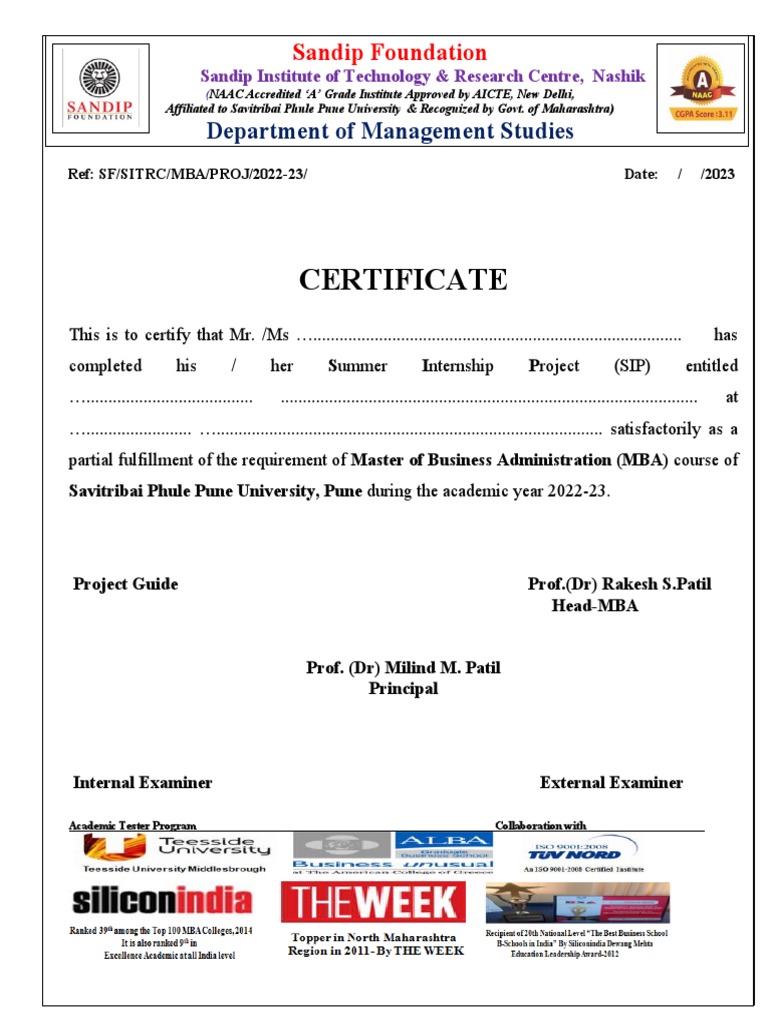 College Certificate For SIP | PDF