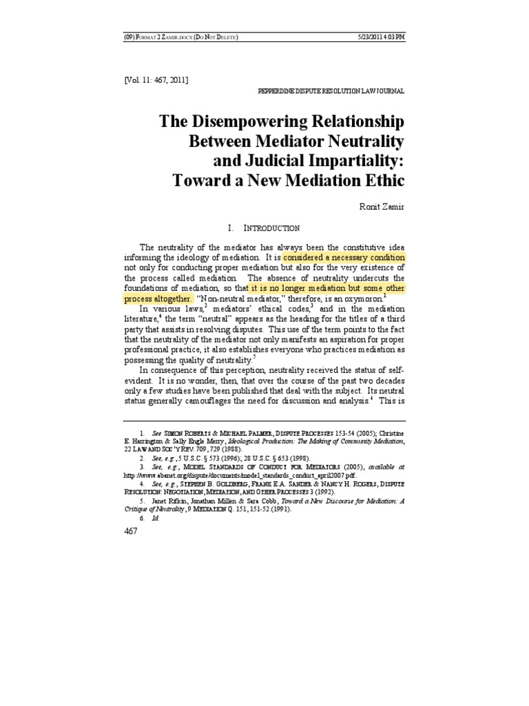 Zamir R - The Disempowering Relationship Between Mediator Neutrality ...