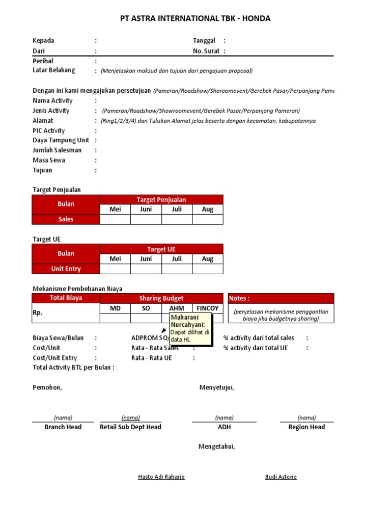 Form Pengajuan Activity BTL SO | PDF