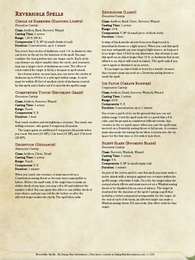 Reversible Spells - GM Binder | PDF | D20 System | Fantasy Role Playing Games