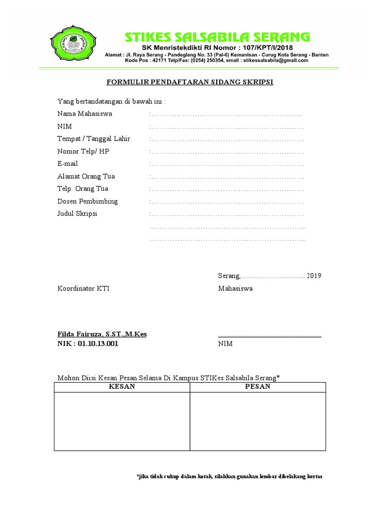 Formulir Pendaftaran Sidang | PDF