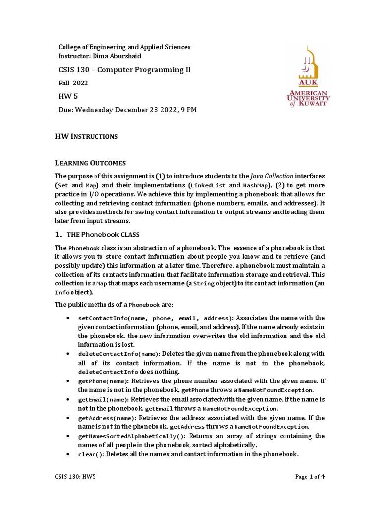Csis 130 Computer Programming Ii Hw5 Hw I L O Pdf String Computer Science Information