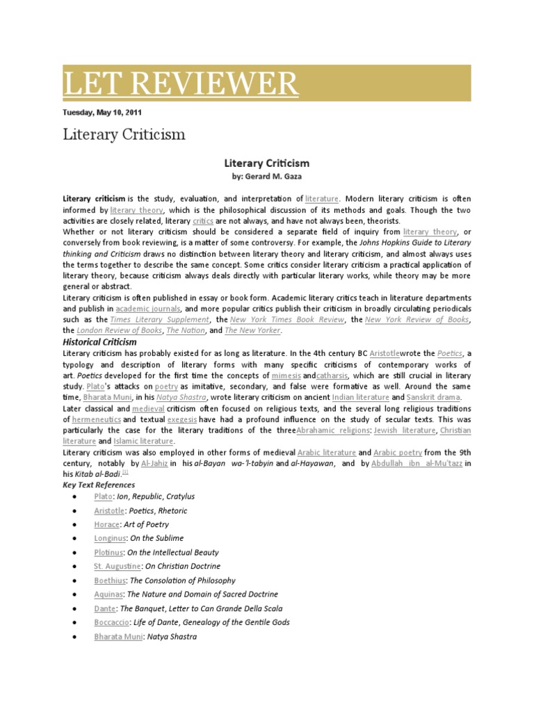 LET REVIEWER Literary Criticism | PDF | Literary Criticism