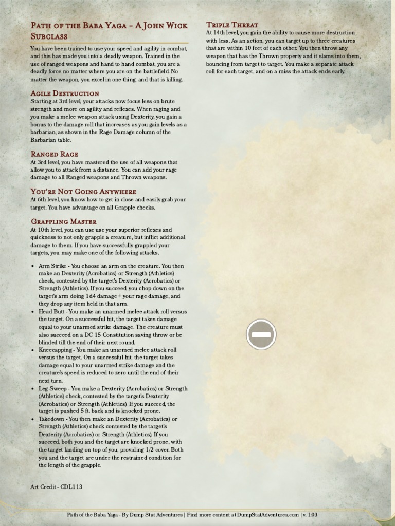 Baba Yaga Barbarian Subclass Guide | PDF