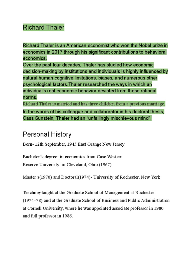 Richard Thaler | PDF | Behavioral Economics | Economics