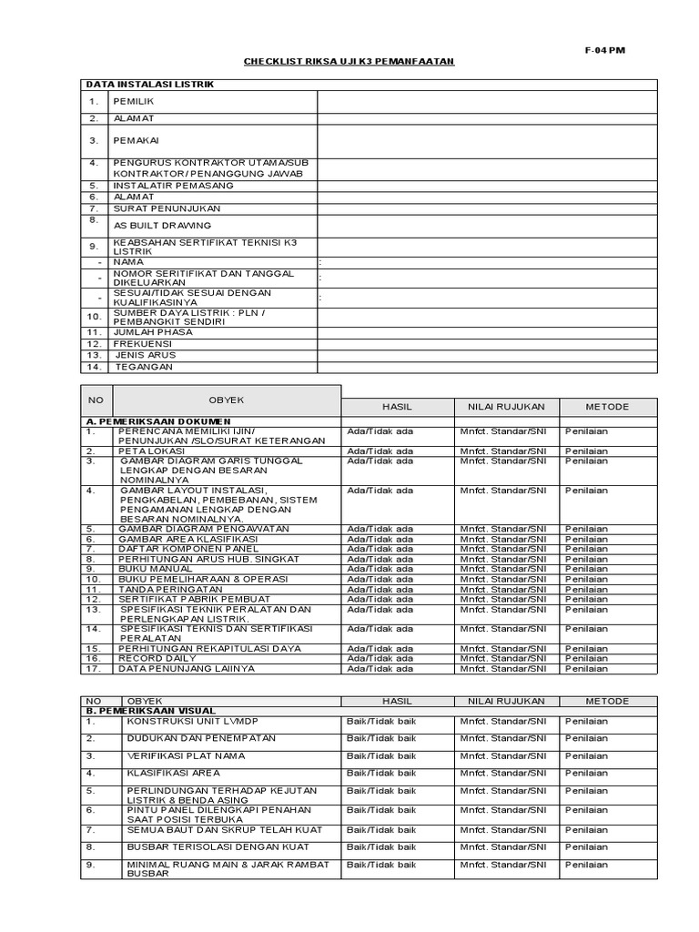 4.1 Check List Riksa UJi K3 Pemanfaatan | PDF