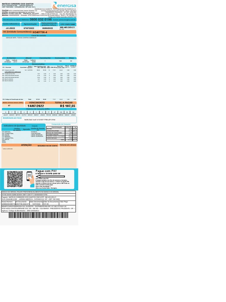 Segunda Via de Conta Energisa - Jul/2022 | PDF | Serviços financeiros ...