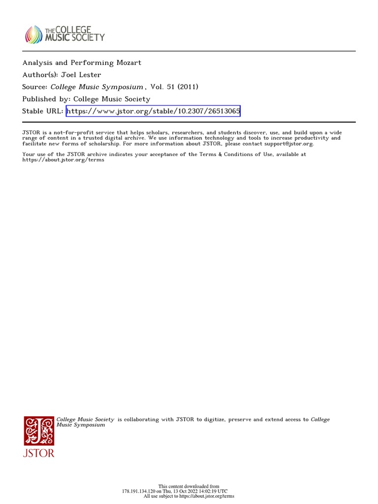Analysis and Performing Mozart Joel Lester | PDF | The Marriage Of ...