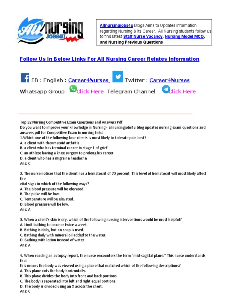 Nursing Exam Questions and Answers PDF | PDF | Health Sciences ...