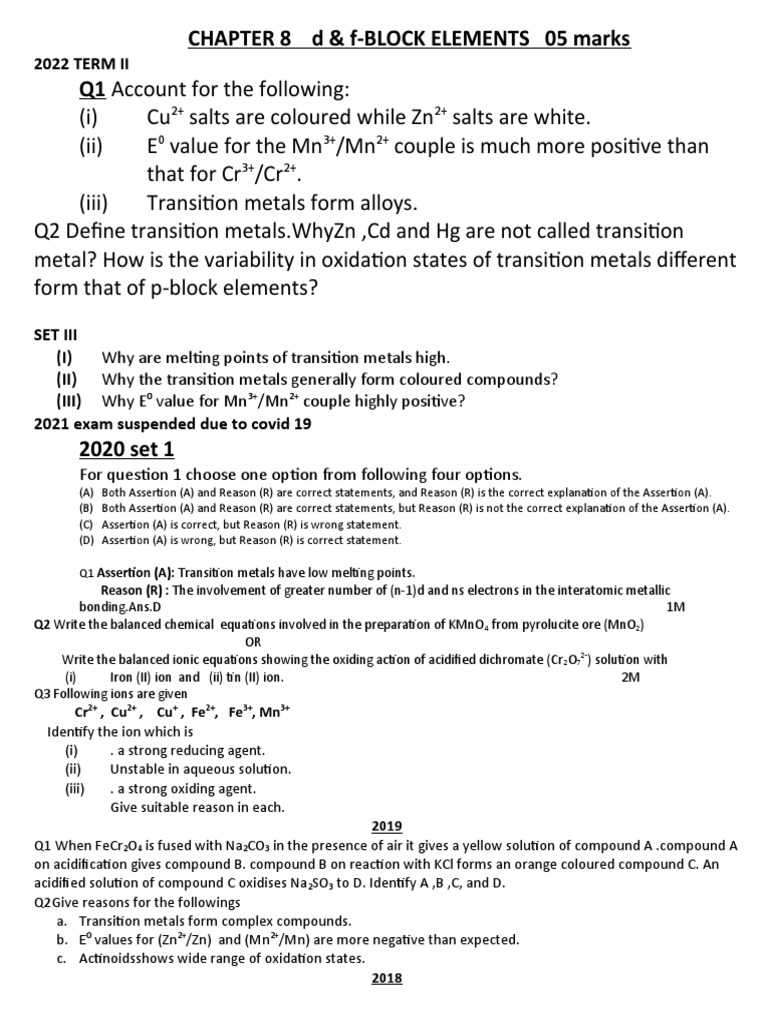 Chapter 8d And F Block Pdf Transition Metals Lanthanide