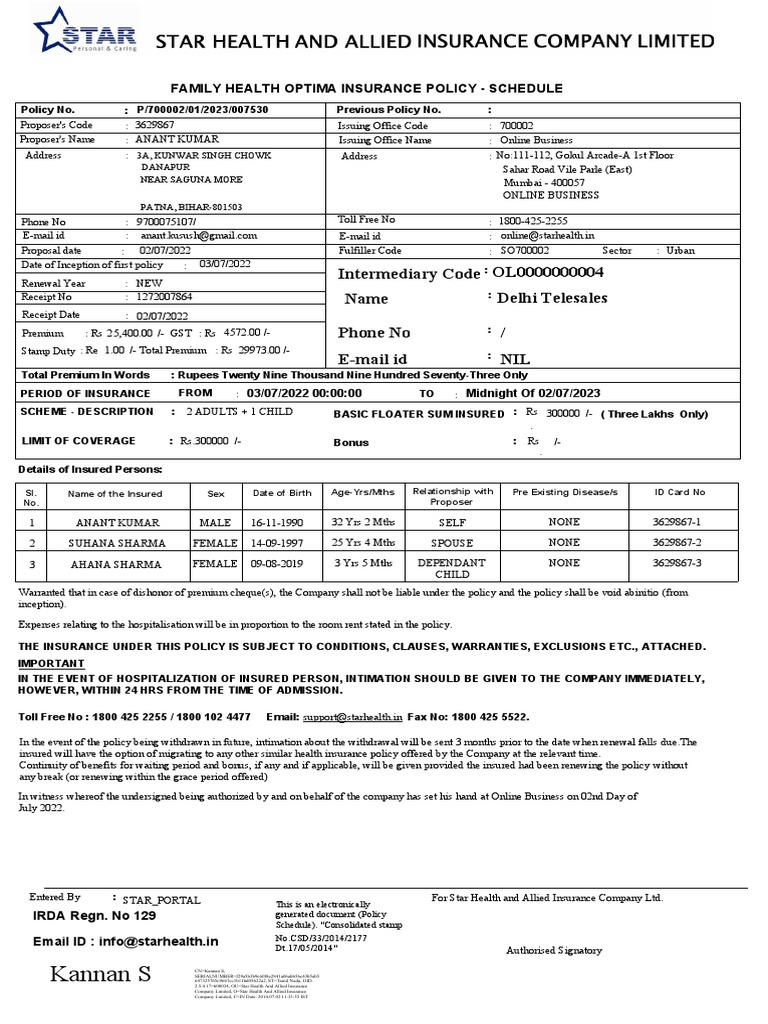 Health Insurance Policy | PDF | Insurance | Identity Document