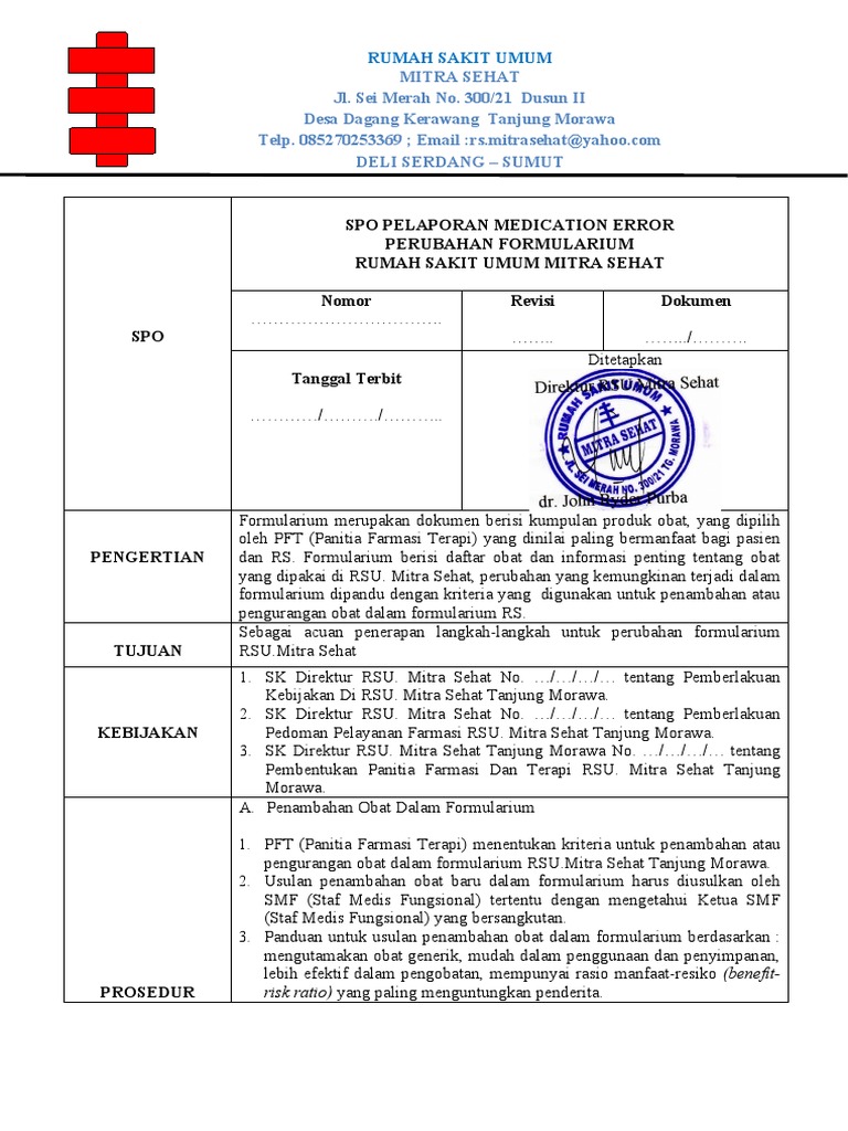 Spo Perubahan Formularium Rumah Sakit Pdf