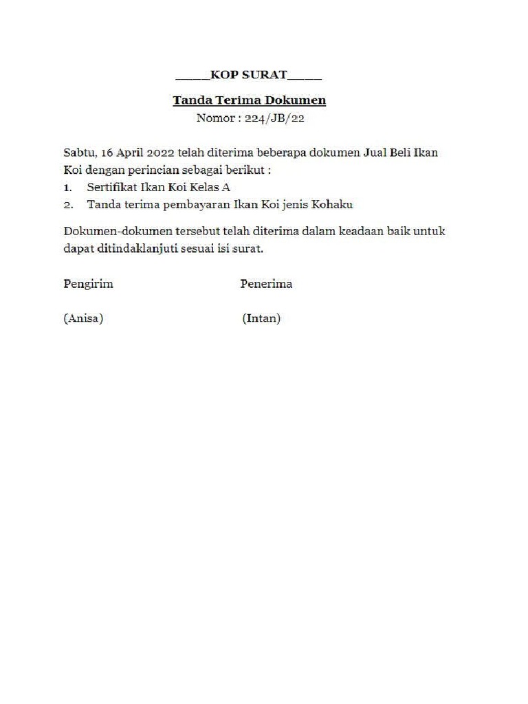 Contoh Tanda Terima Dokumen | PDF Contoh Tanda Terima Dokumen | PDF