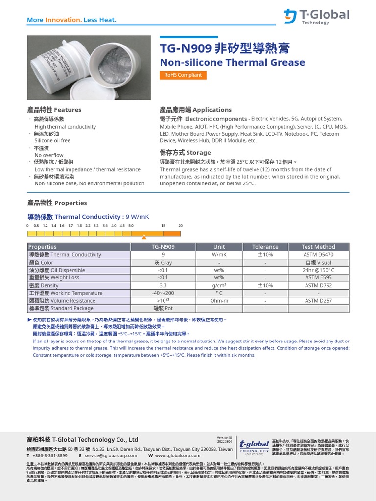 Non-silicone Thermal Grease: 產品特性 Features 產品應用端 Applications | PDF