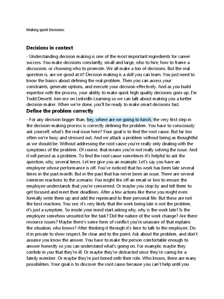 Making quick Decisions | PDF | Decision Making | Thought