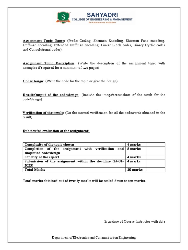 18EC54 - Assignment Report Format-1 | PDF