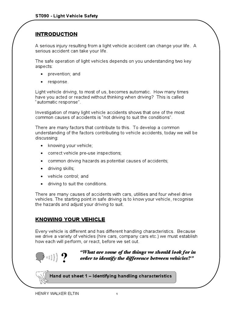 ST090 - Text - Light Vehicle Safety Rev 0 | PDF | Traffic Collision ...
