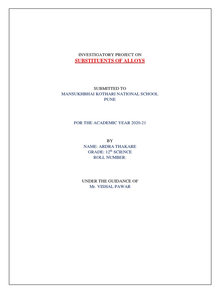 Ardra 12 B - Chemistry Investigatory Project | PDF | Alloy | Metals