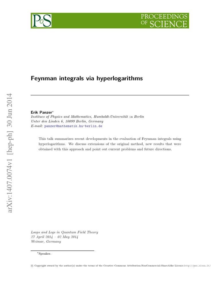 Feynman Integrals Via Hyperlogarithms: Erik Panzer | PDF | Integral | Graph Theory