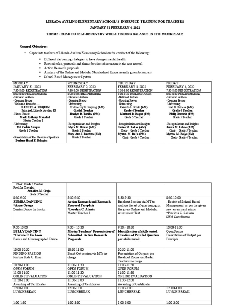 Librada Avelino ES Inservice Training Schedule | PDF | Cognition
