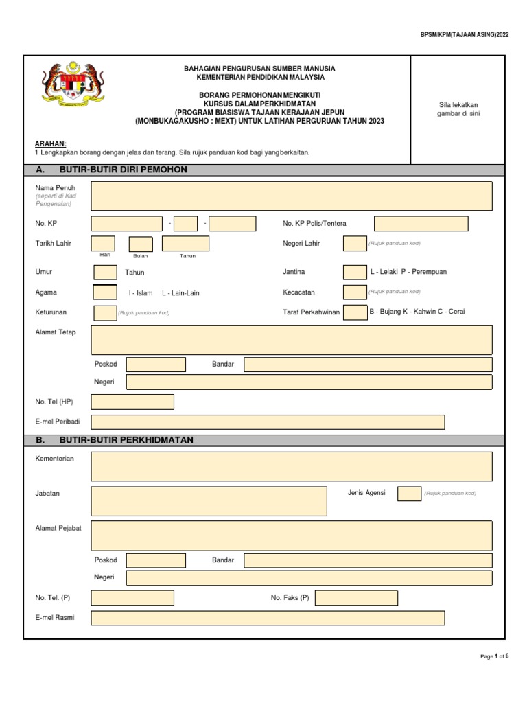 6 Borang BPSM - KPM (TA) 2022 | PDF