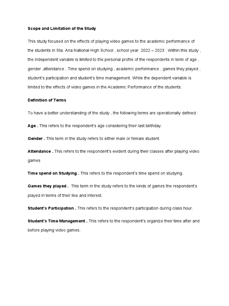 Scope and Limitation of The Study | PDF