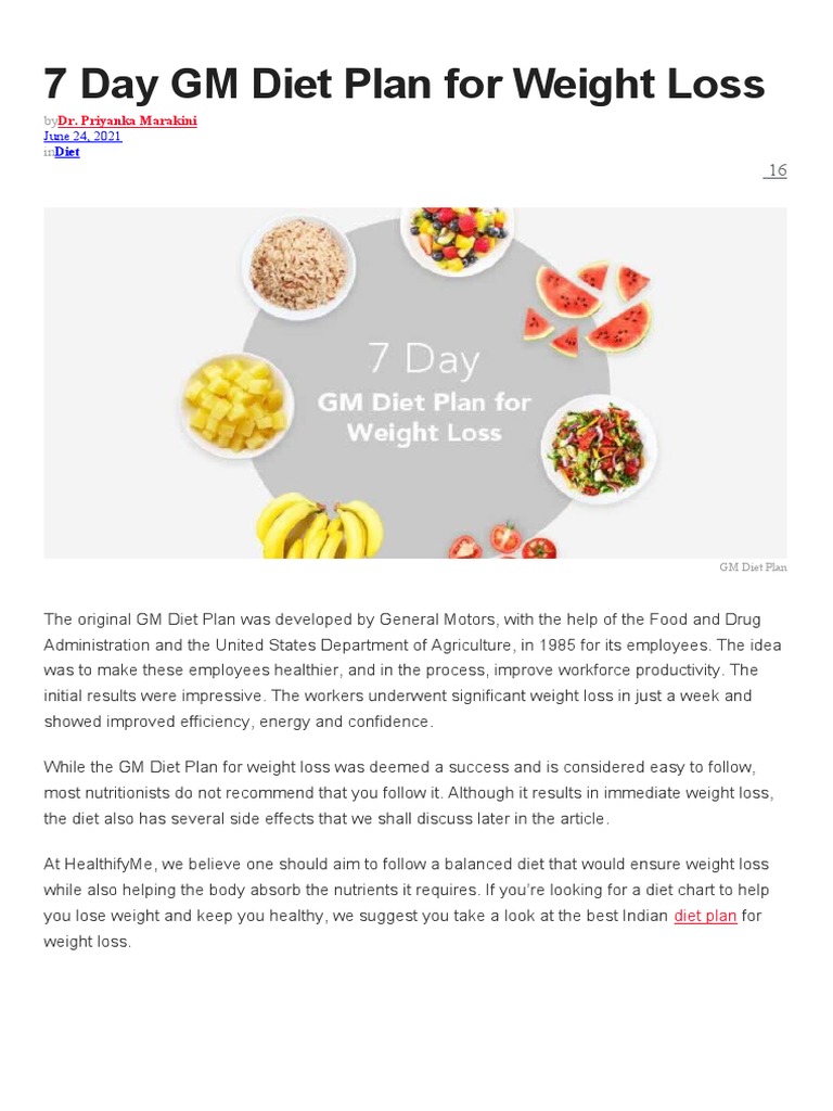 7 Day Gm Diet Plan For Weight Loss Pdf Dieting Vegetables