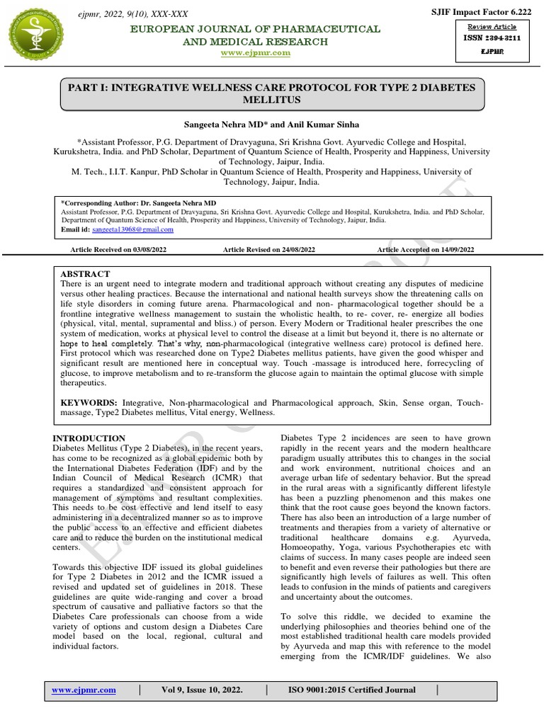 Integrative Wellness Care Protocol For Type 2 Diabetes Mellitus | PDF ...