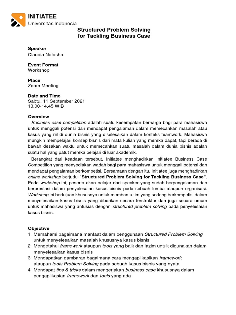 IBCC Workshop Terms of Reference - Structured Problem Solving For ...