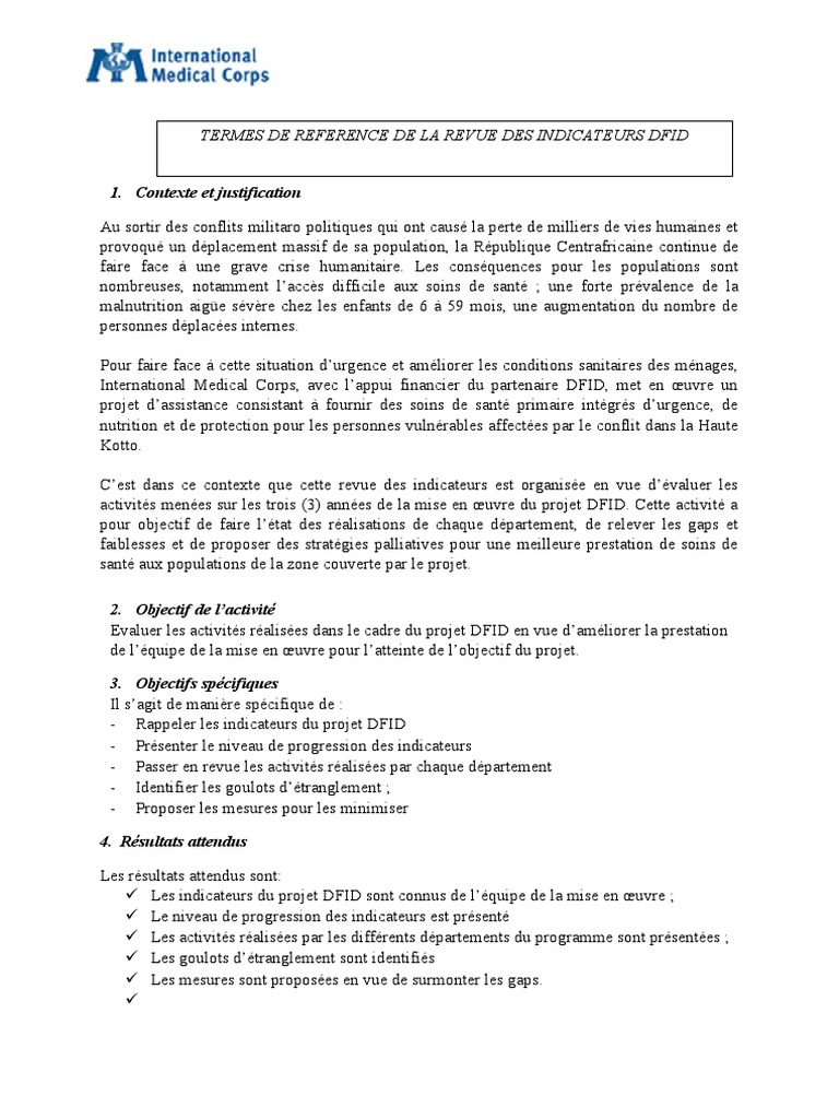 Revue des Indicateurs du Projet DFID | PDF | Sciences de la santé