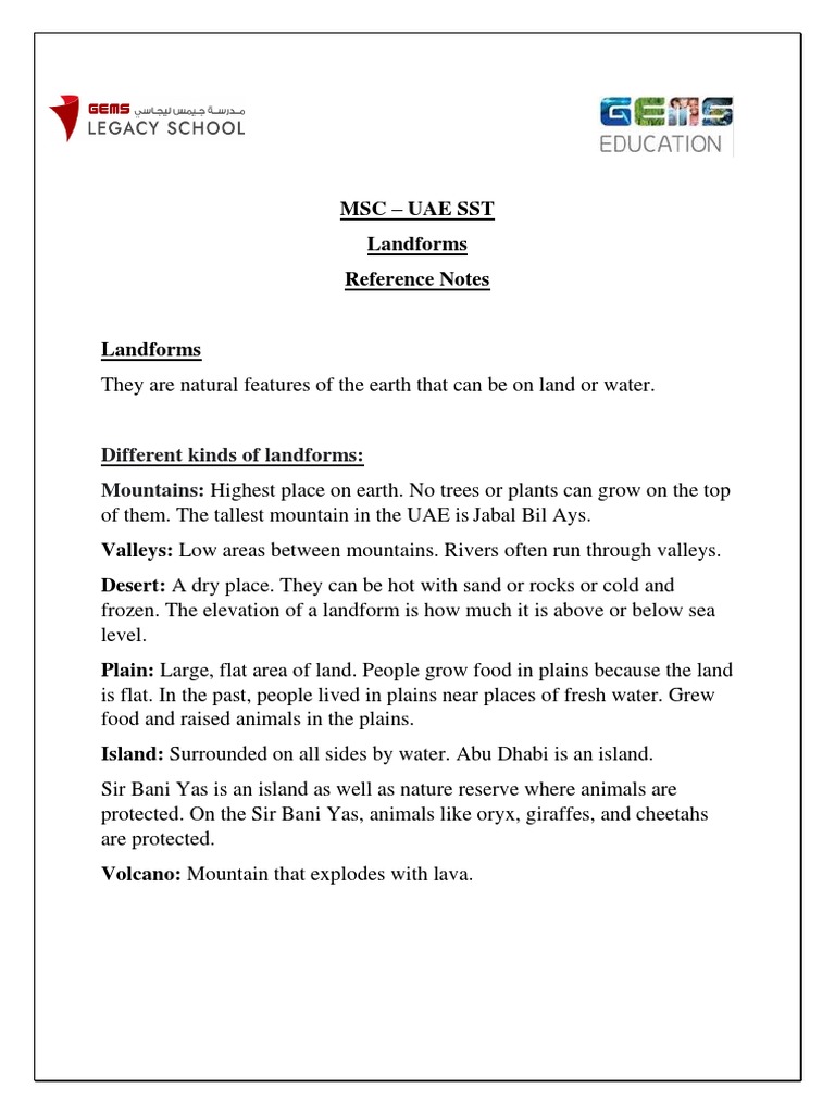 Gr3 - Reference Notes - MSC - Landforms | PDF