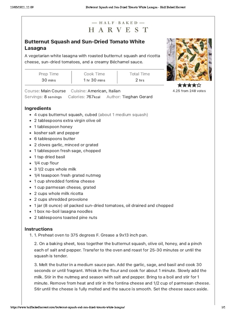 Butternut Squash White Lasagna Recipe | PDF | Lasagne | Cheese
