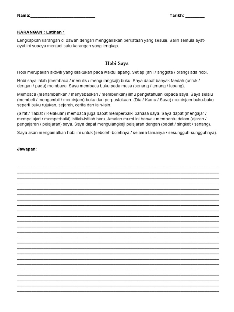 Lengkapkan Ayat HOBI SAYA | PDF