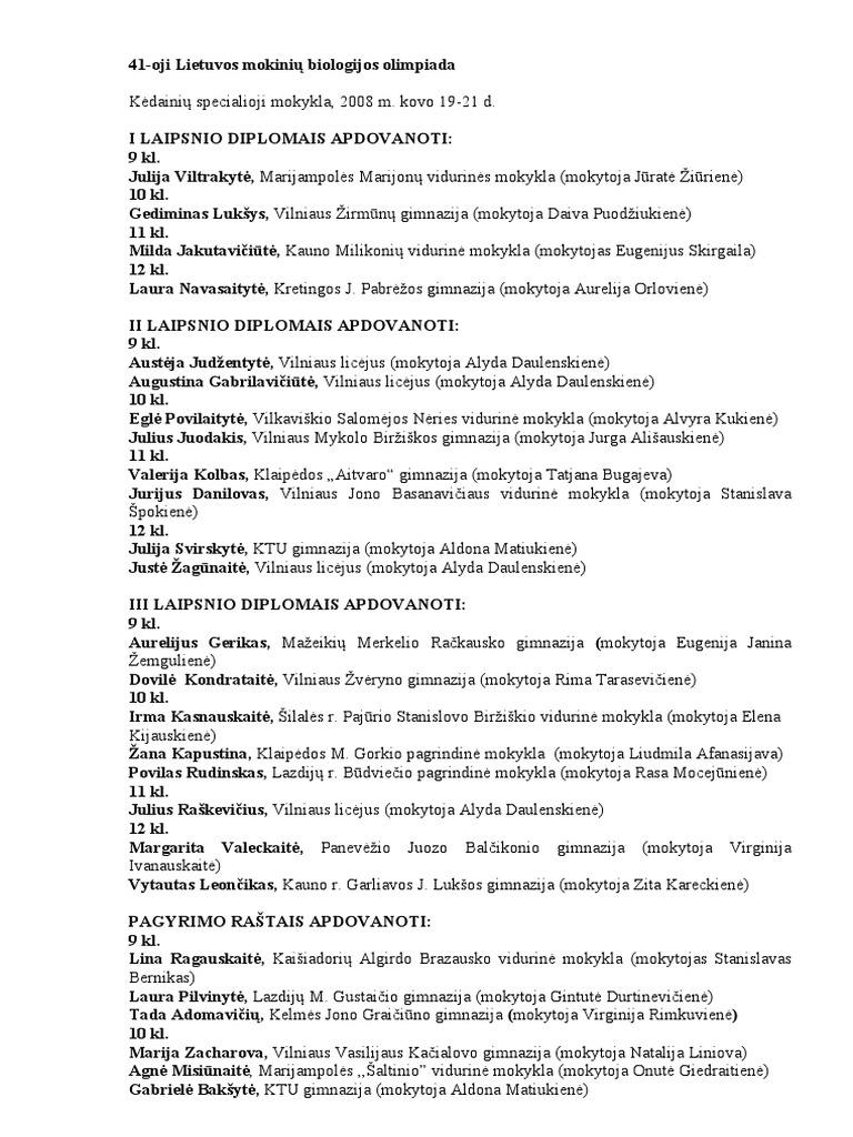 Biologijos - Olimpiados - Protokolas - 2008red - 5hyu 2 | PDF