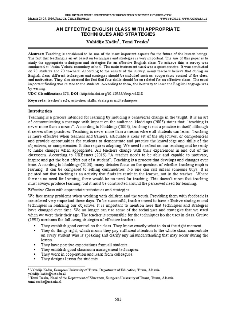 An Effective English Class With Appropriate Techni | PDF | Teaching ...