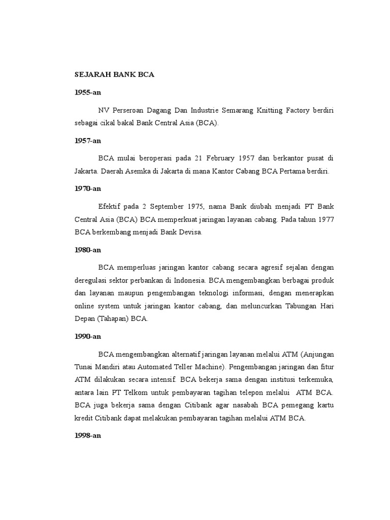 Sejarah dan Perkembangan Bank BCA | PDF