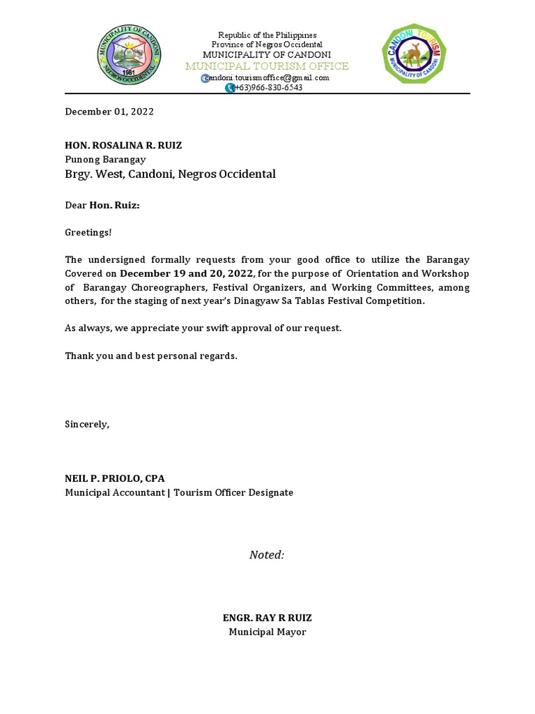 Letter Request For Brgy West Venue | PDF