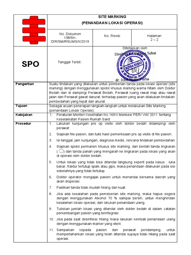 Prosedur Site Marking Operasi Pasien | PDF | Bisnis