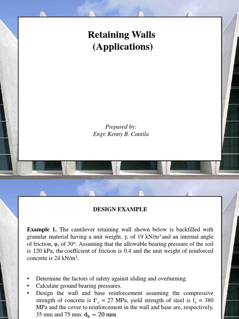 Topic 6.5 - Retaining Walls (Applications) | PDF | Building Materials | Physical Quantities