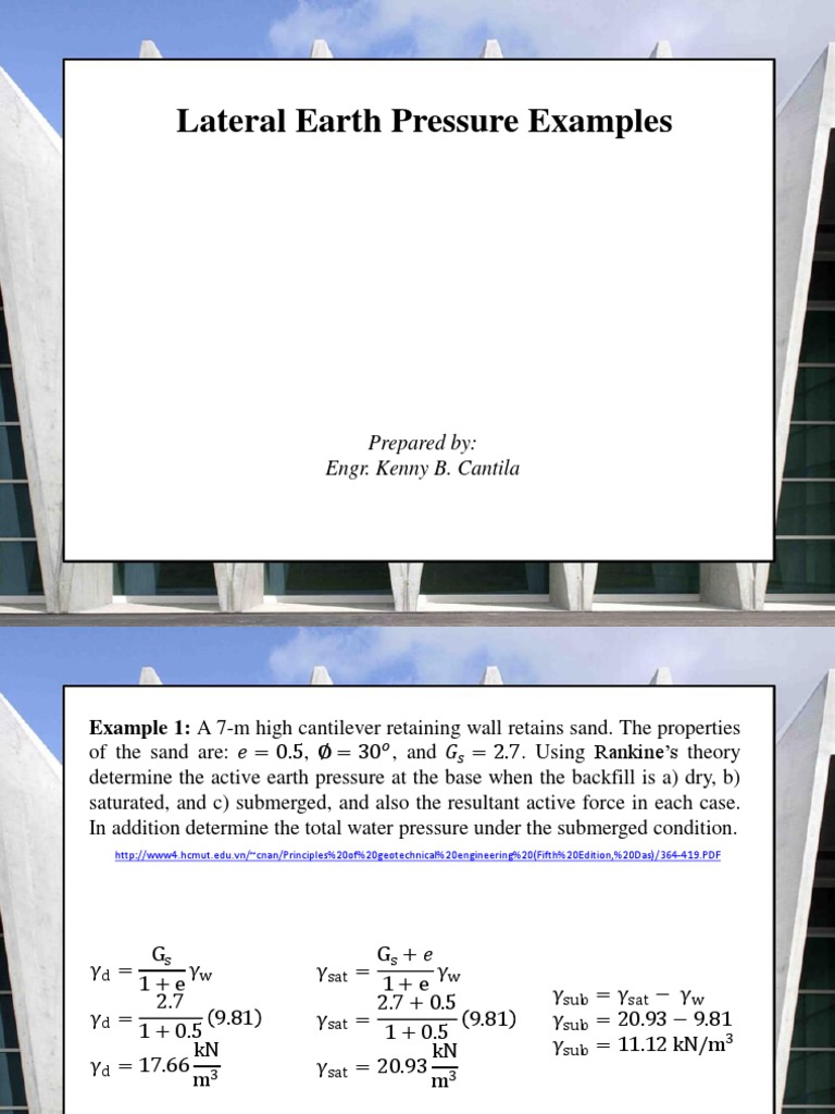 Topic 6.3 - (Lateral Earth Pressure Examples) | PDF | Force | Quantity