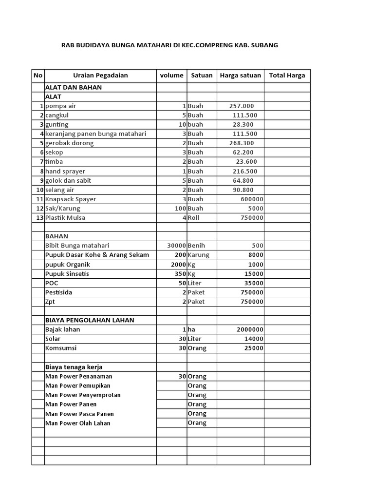 RAB Budidaya Bunga Matahari | PDF