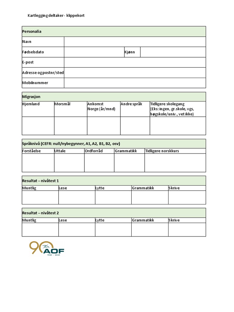 Kartleggingsskjema Som Fylles Ut Etter Gjennomfør Eurotest | PDF