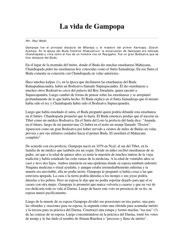 La Vida de Gampopa | PDF | Bodhisattva | Gautama Buddha