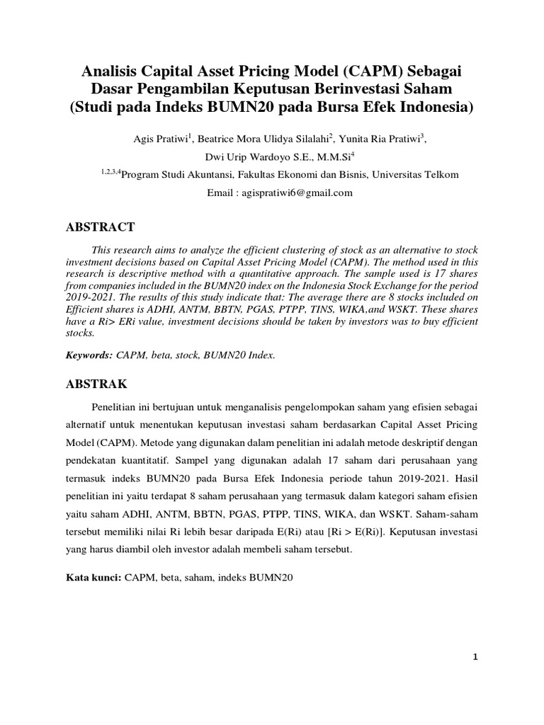 Analisis Capital Asset Pricing Model (CAPM) Sebagai Dasar Pengambilan Keputusan Berinvestasi ...