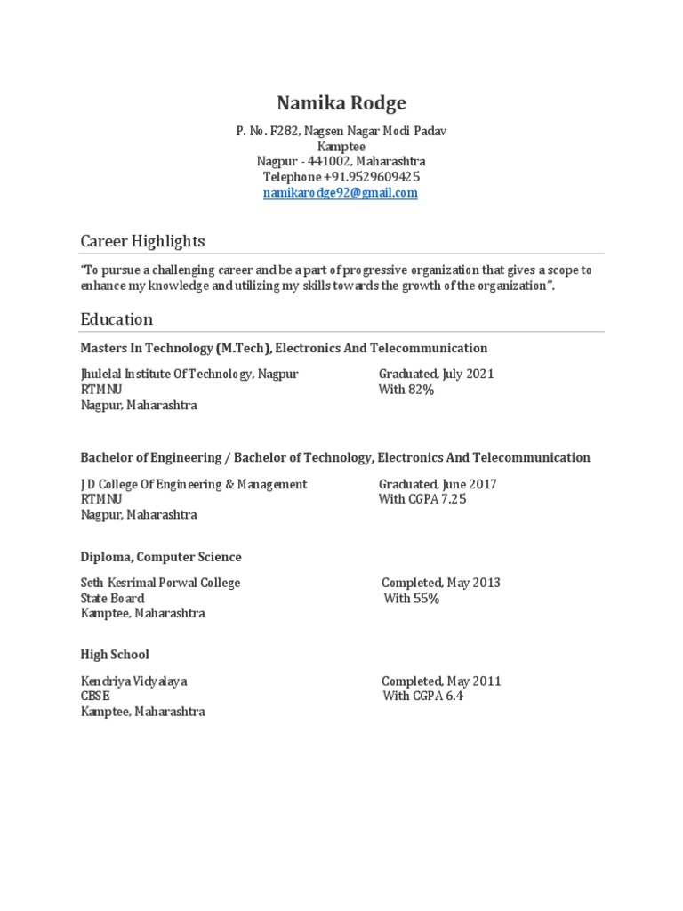 Namika Resume | PDF | Computing | Computer Science