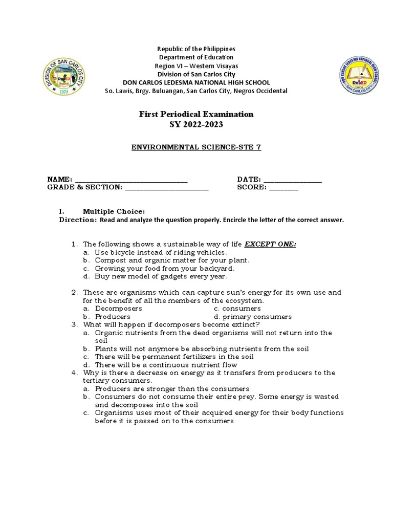 Environmental Science Exam Questions | PDF | Natural Environment ...